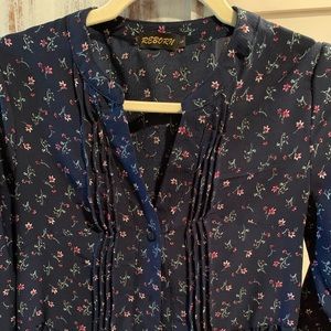 Reborn | Tops | Navy Floral Chiffon Button Down Tunic | Poshmark